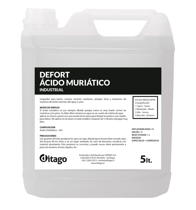Ácido Muriático DEFORT para Limpieza Industrial - 5 Litros – BUNLED